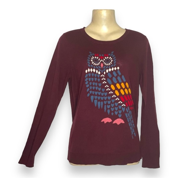 LOFT | Tops | Loft Owl Sweater Lightweight Knit Animal Pet Shirt Maroon ...